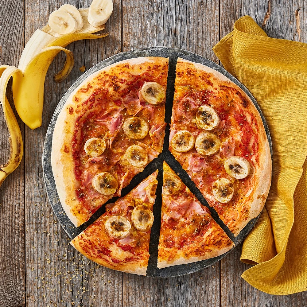 Bananpizza med curry och skinka | Recept ICA.se
