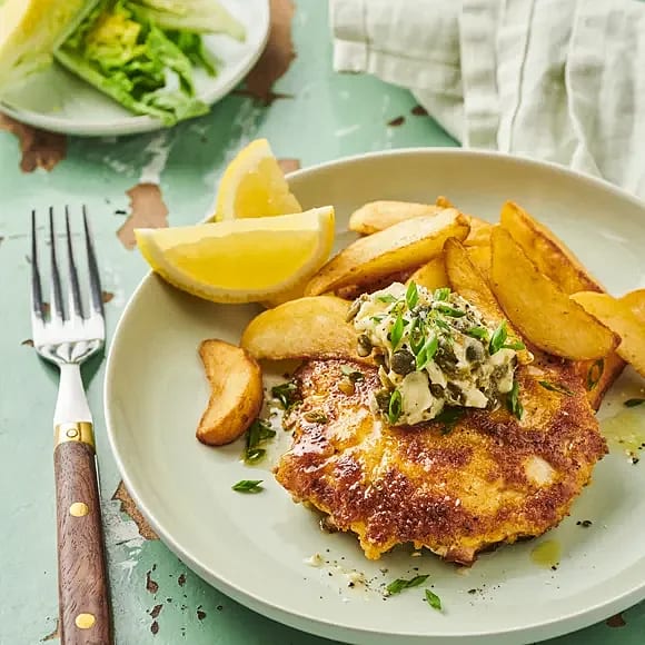 Ost- och skinksnitzel med rostad potatis | Recept ICA.se