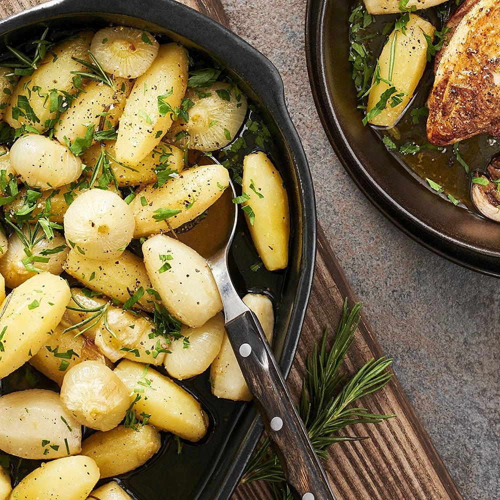 Potatisfondant med lök och jordärtskocka | Recept ICA.se