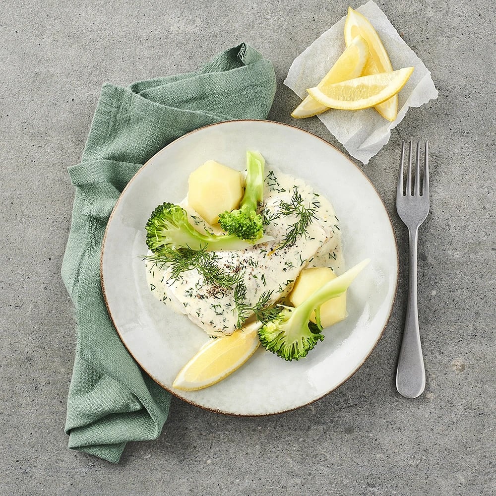 Torsk i ugn med dill- och citronsås | Recept ICA.se