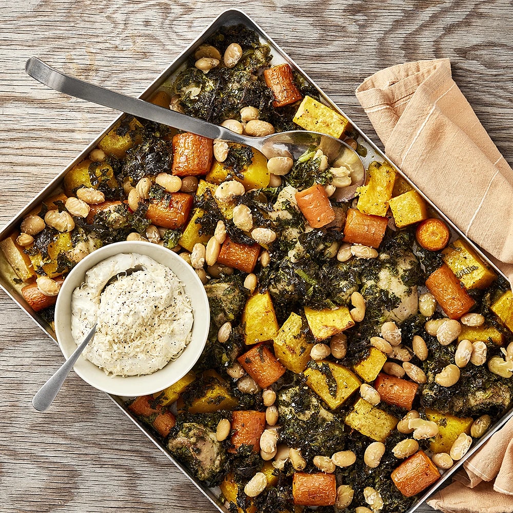 Allt på en plåt med pumpa och kyckling | Recept ICA.se