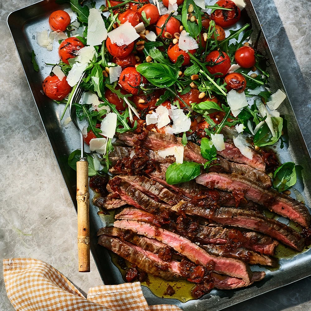 Tagliata med flankstek och tomatdressing | Recept ICA.se