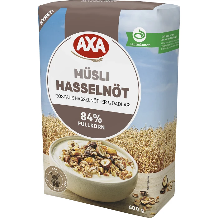 Müsli Hasselnöt Rostade Hasselnötter & Dadlar 600 g AXA | Handla mat ...