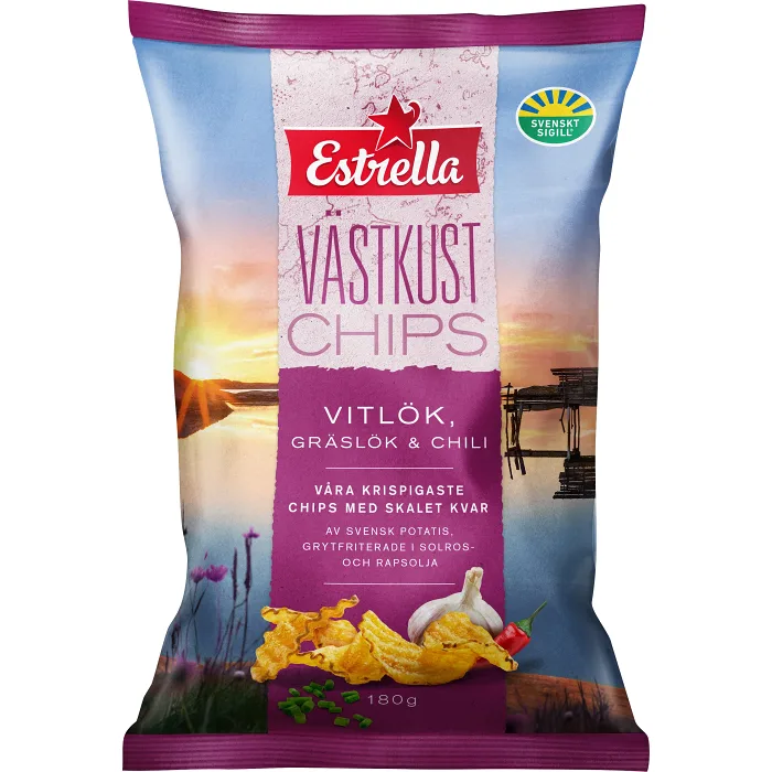 Västkustchips Vitlök Gräslök Chili 180g Estrella | Handla mat online ...