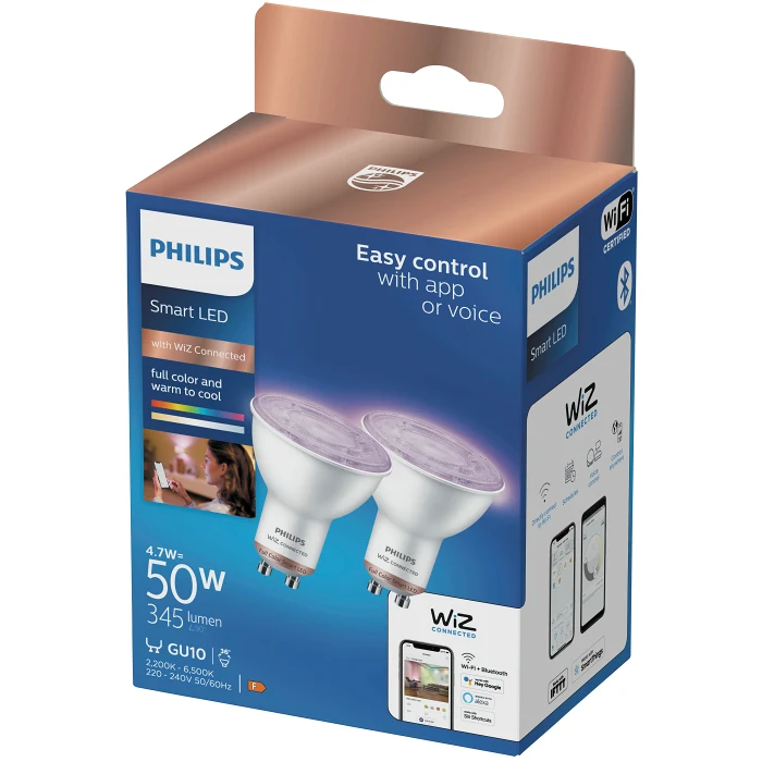 Smart LED WiZ Spot Color 50W GU10 Dimbar 2-pack Philips | Handla mat ...
