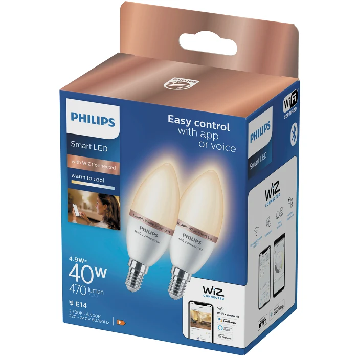 Smart LED WiZ Kron 40W E14 Dimbar 2-pack Philips | Handla mat online från din lokala ICA-butik