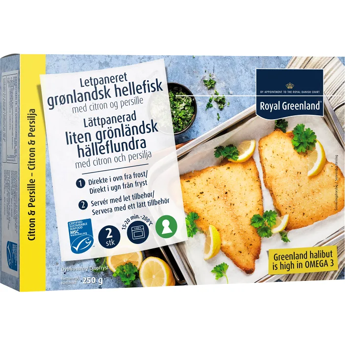 Hälleflundra panerad citron och persilja 250g Royal Greenland | Handla ...
