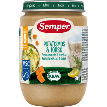 Potatismos med torsk & morot Från 6m 190g KRAV Semper | Handla mat ...