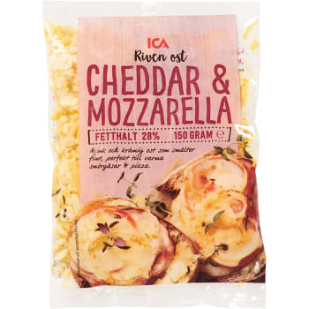 Riven Cheddar/Mozzarella 28% 150g ICA | Handla mat online från din ...