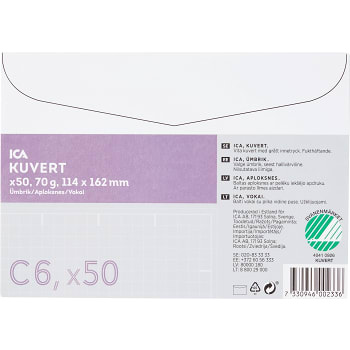 Kuvert Vit C6 50-p ICA Home | Handla mat online från din lokala ICA-butik