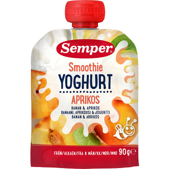 Smoothie yoghurt Banan & aprikos Från 6m 90g Semper | Handla mat online ...