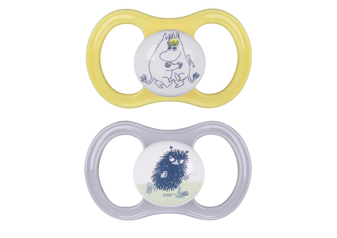 ESSKA Happy Muminedition Napp + 4 månader 2-pack gul/grå | Apotek Hjärtat