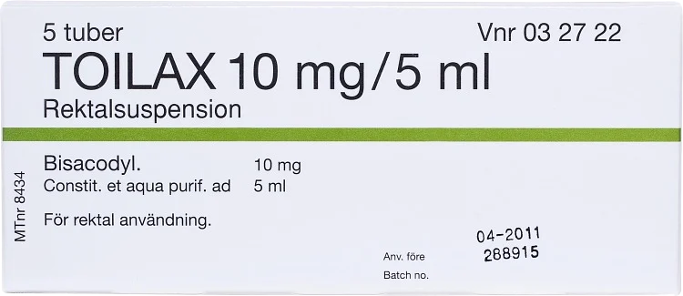 Toilax rektalsuspension 10 mg/5 ml tub 5 x 5 ml | Apotek Hjärtat