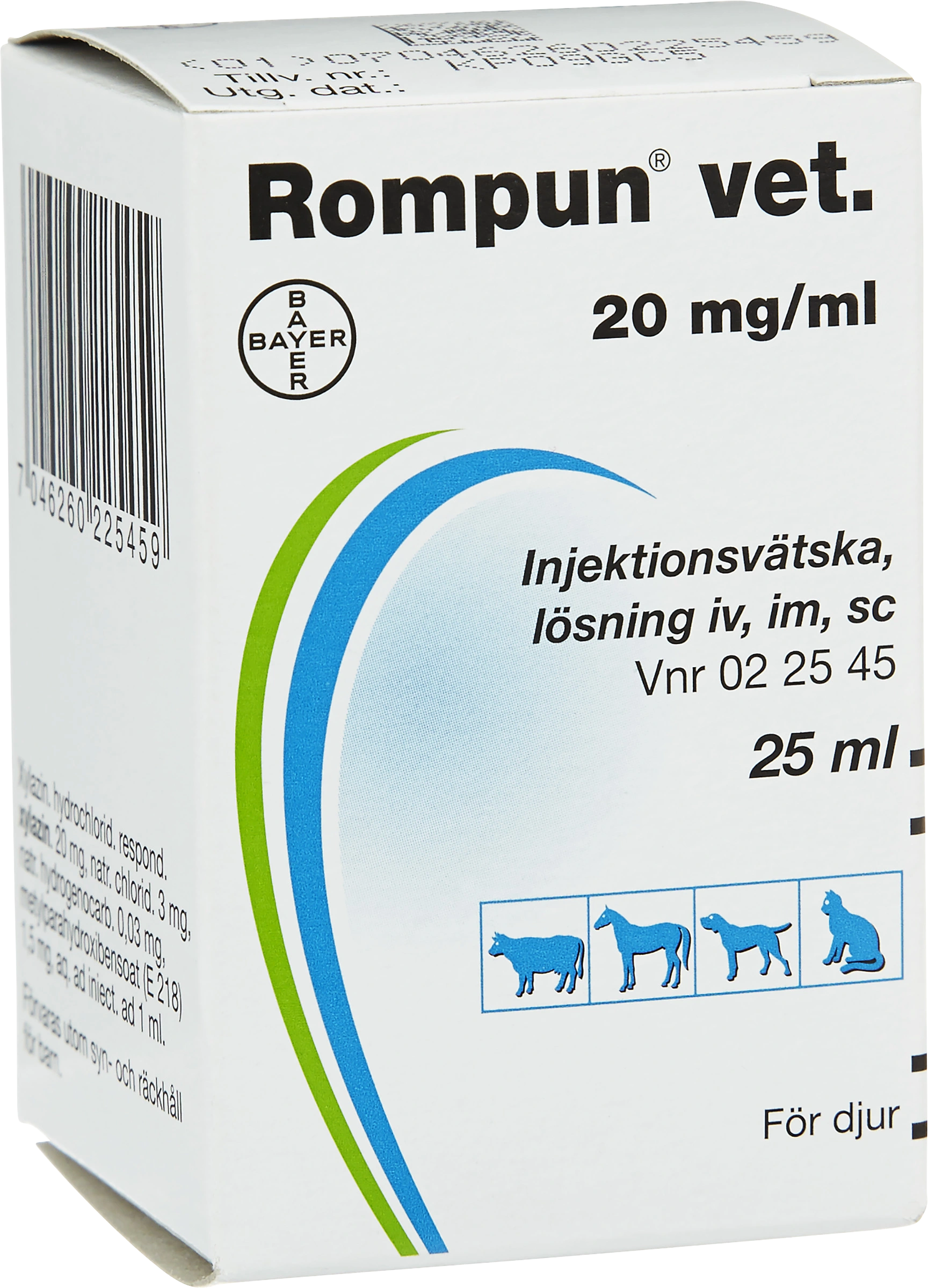 Rompun® vet. Injektionsvätska, lösning 20mg/ml Injektionsflaska, 25ml ...