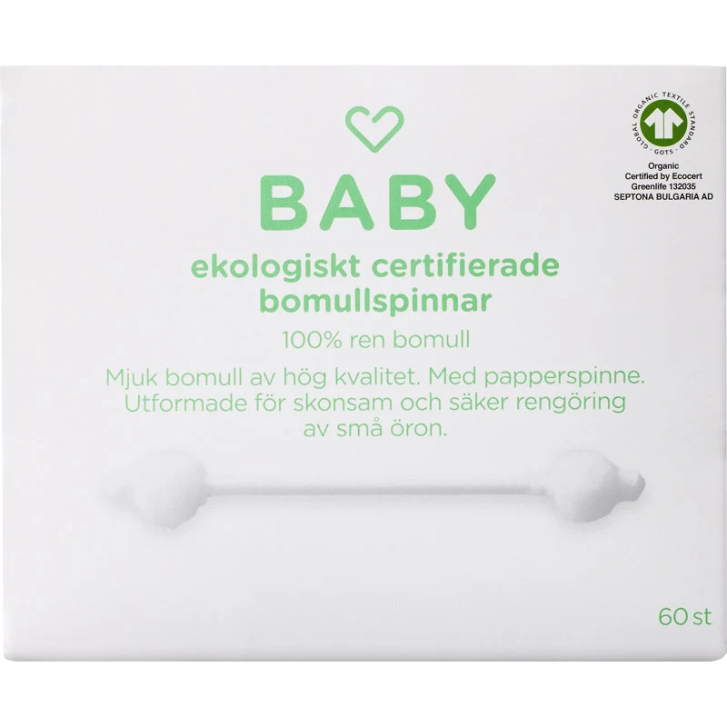 Hjärtats BABY Eko Bomullspinnar 60 st | Apotek Hjärtat