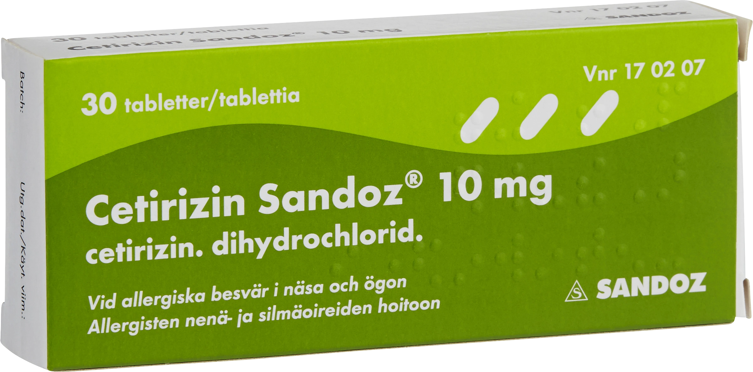 Cetirizin Sandoz filmdragerad tablett 10 mg 30 st | Apotek Hjärtat