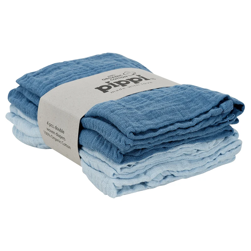 Pippi Organic Cloth Muslin Baby Blue 4-pack | Apotek Hjärtat