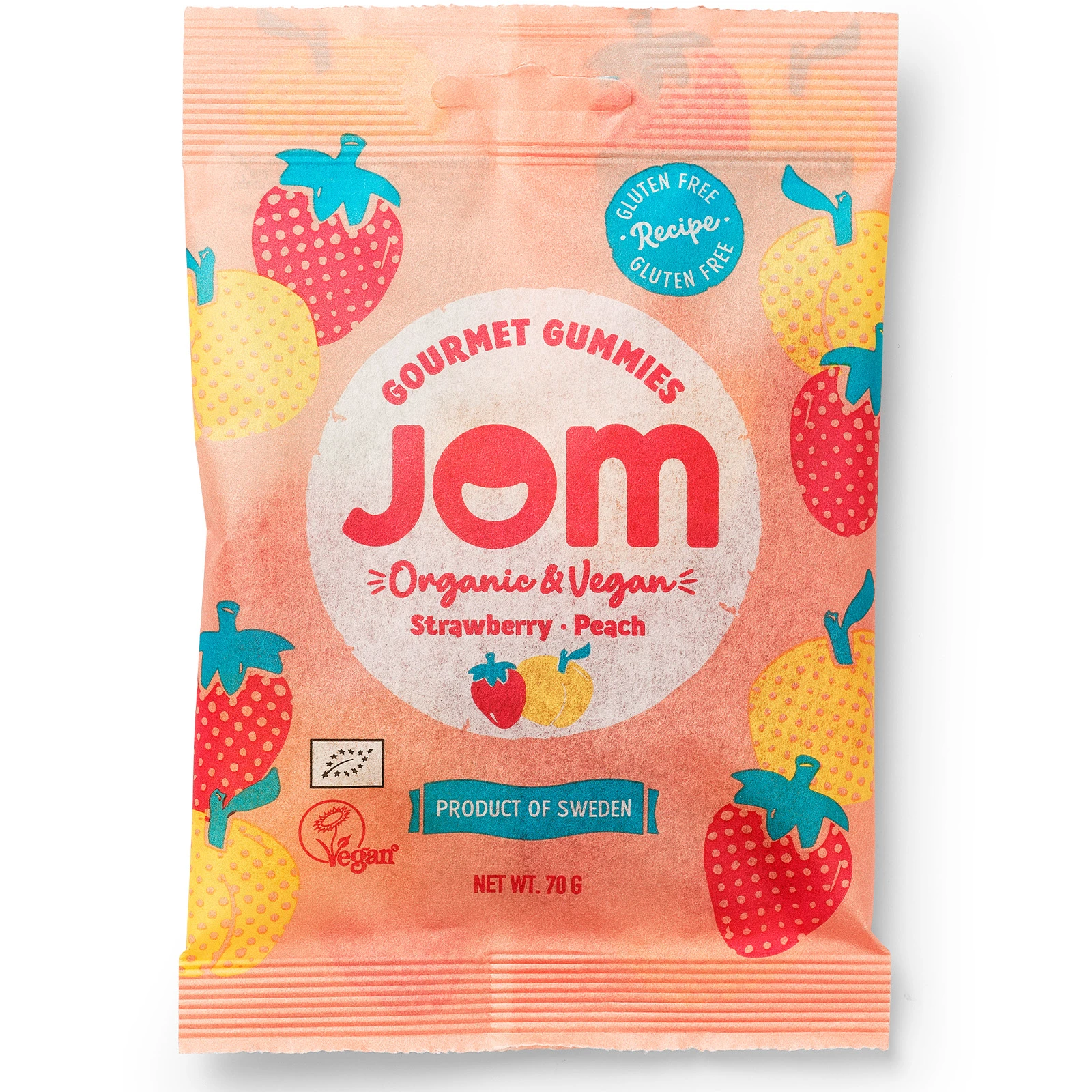 JOM Jordgubb & Persika Godis 70 g | Apotek Hjärtat