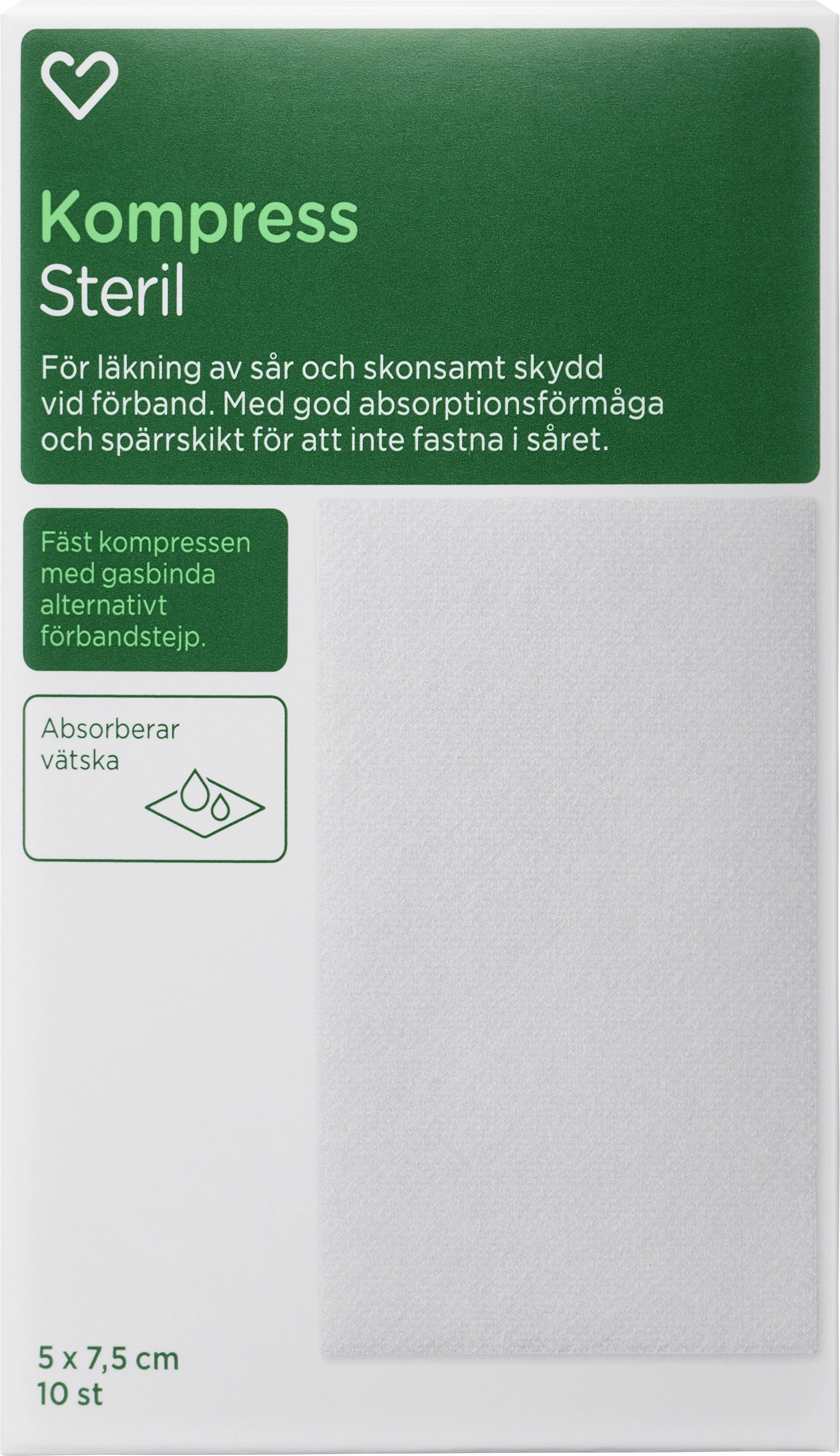 Hjärtats Kompress Steril 5cm x 7,5cm 10st | Apotek Hjärtat