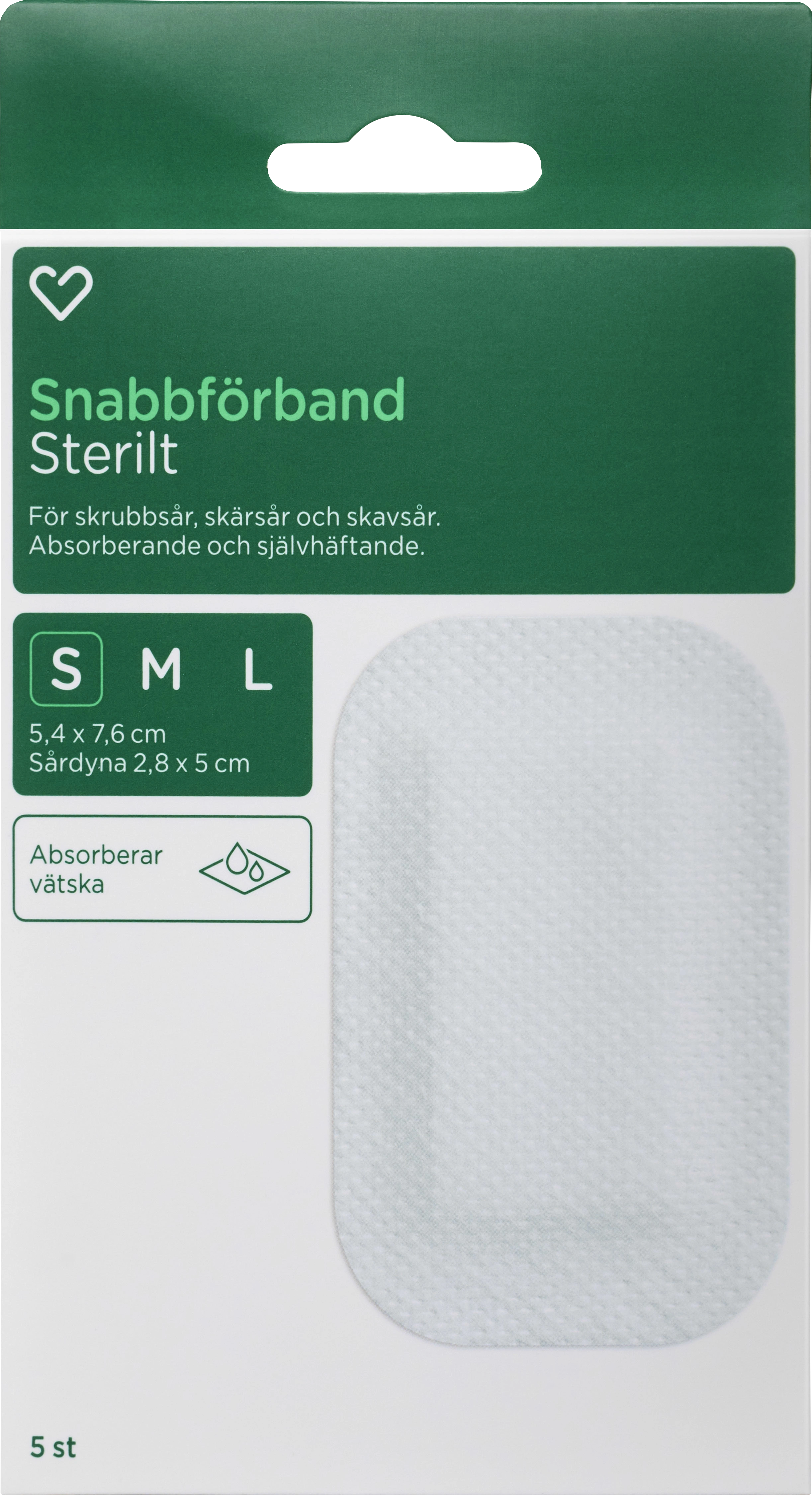 Hjärtats Snabbförband Sterilt 5,4cm x 7,6cm 5st | Apotek Hjärtat