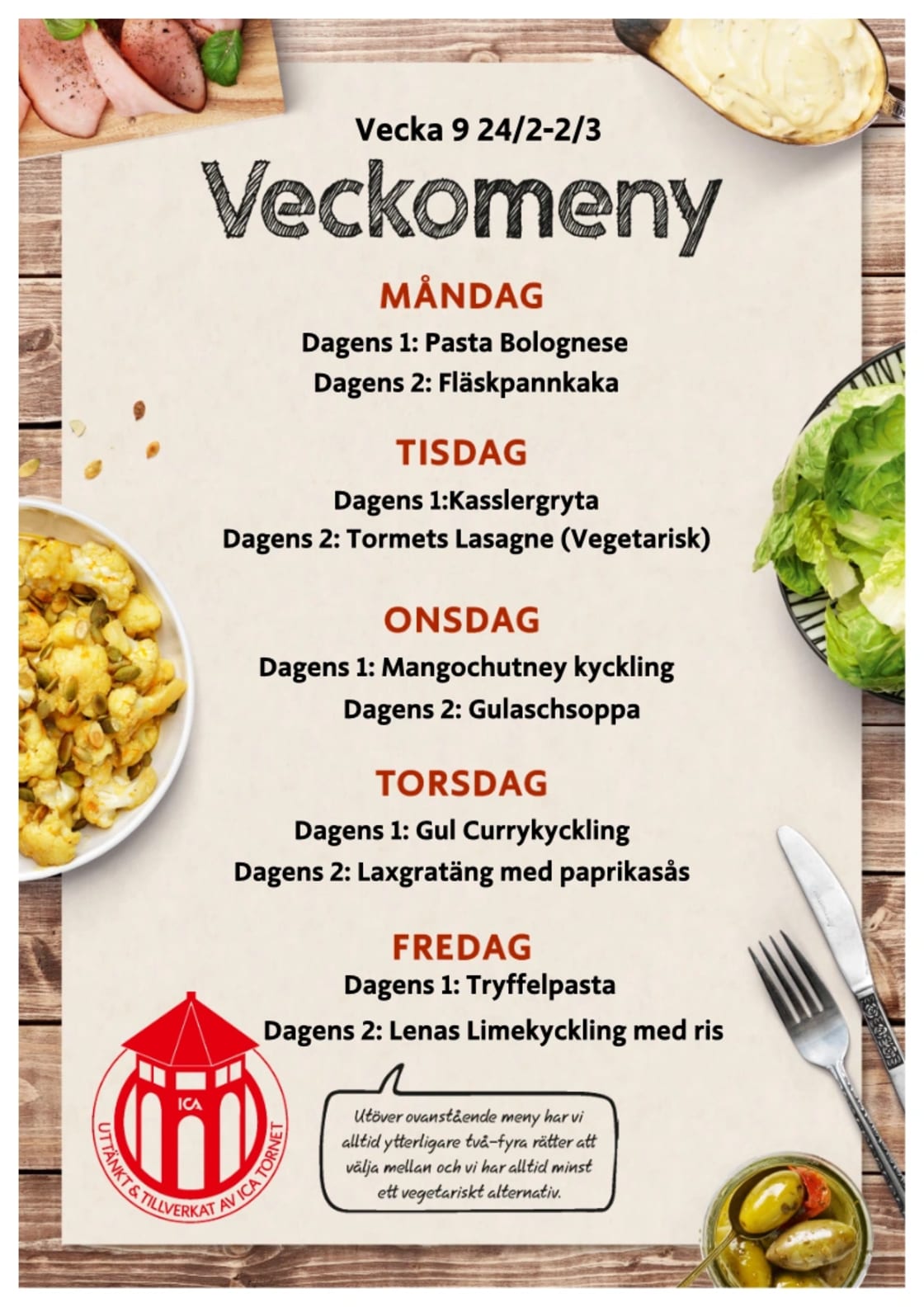 Veckans lunchmeny - Lunch - ICA Supermarket Tornet Ulricehamn | ICA