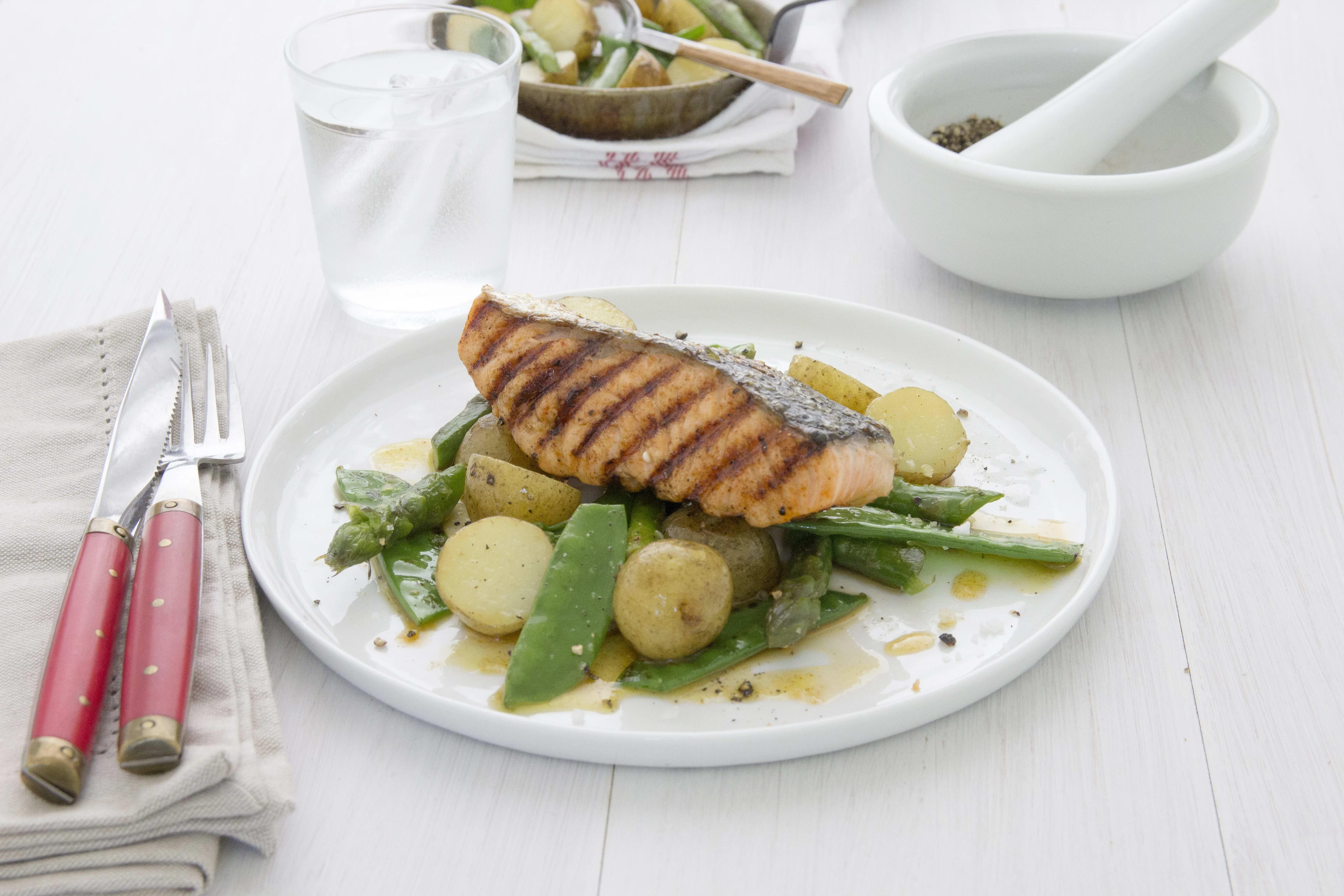 Grillad lax med honungsvinägrette och primörsallad | Recept ICA.se